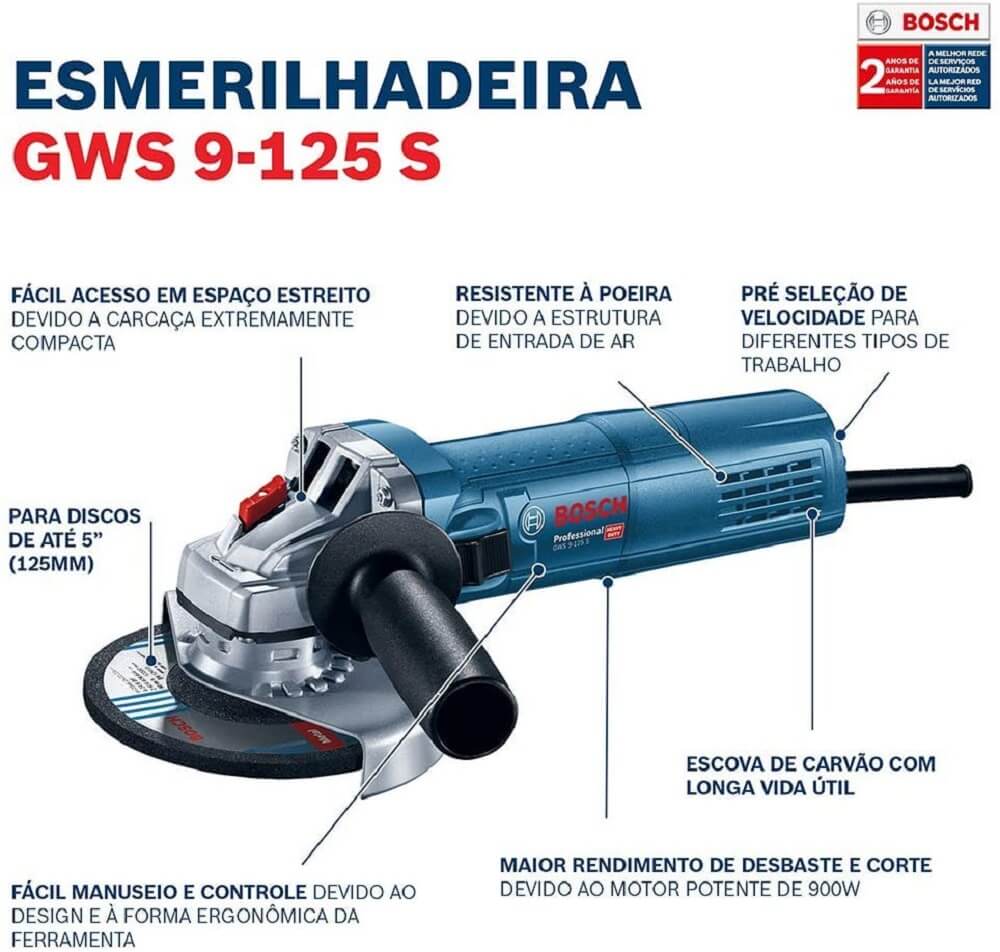 Esmerilhadeira Angular 5" GWS 9-125 S 900w - BOSCH